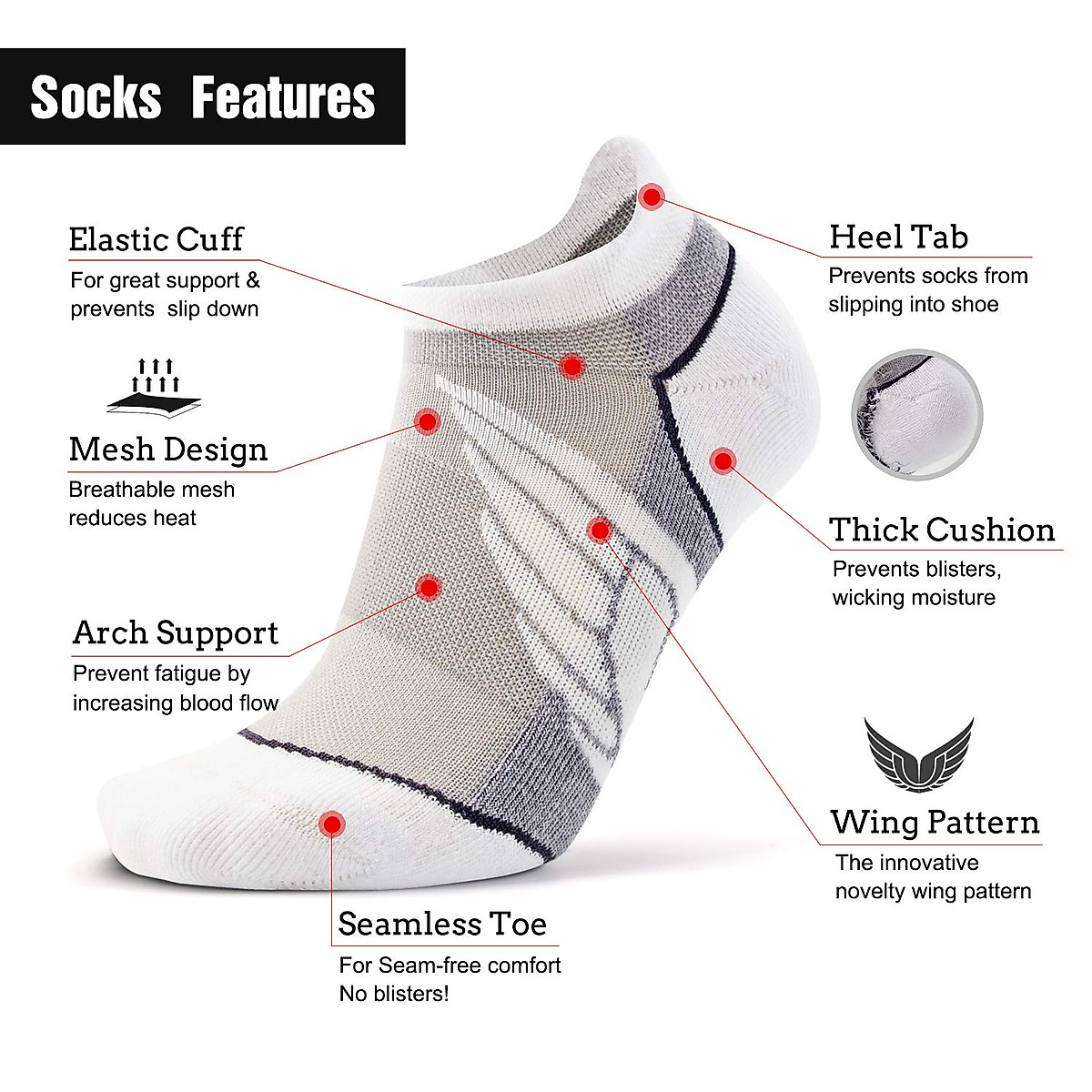 Busy Socks Sport Cycling Socks for Women Men, No Blister Hidden Long Distance Marathon Fitness Tennis Golf Gym Socks Women 3 Pairs (Light Grey, Large)