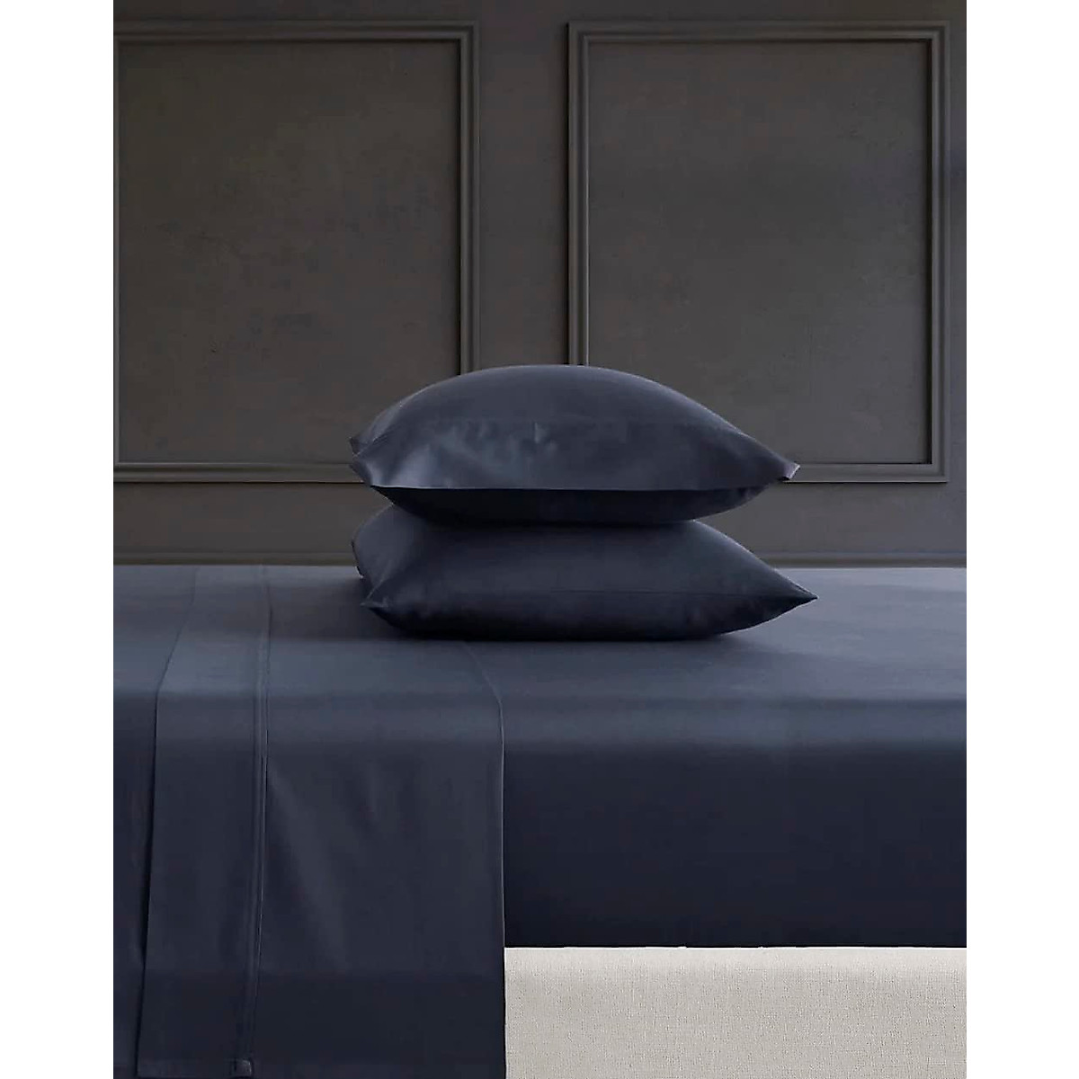BEDLAM Full/Queen Size Duvet Cover Set - 3pcs 100% Cotton Duvet Cover, Includes a Navy Blue Sateen Duvet Cover & 2 Cotton Pillowcases, Super Soft Duvet Covers - 500TC Luxury Queen Duvet Cover Set