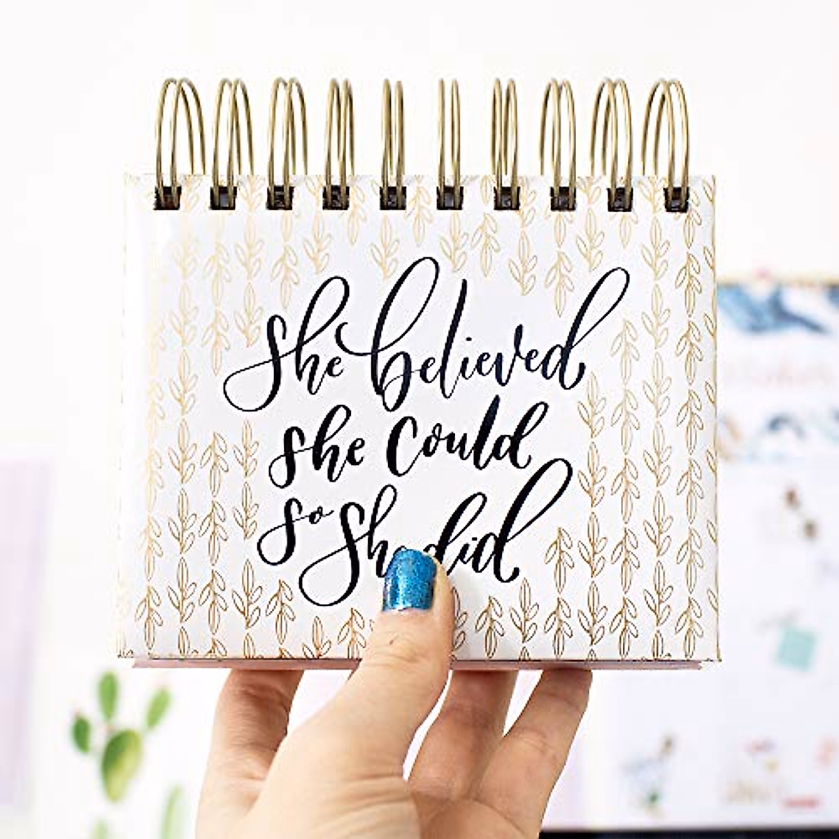 bloom daily planners Undated Perpetual Desk Easel - Religious Inspirational Standing Desktop Flip Calendar - Page a Day - (5.25" x 5.5") "She Believed She Could So She Did" by Writefully His