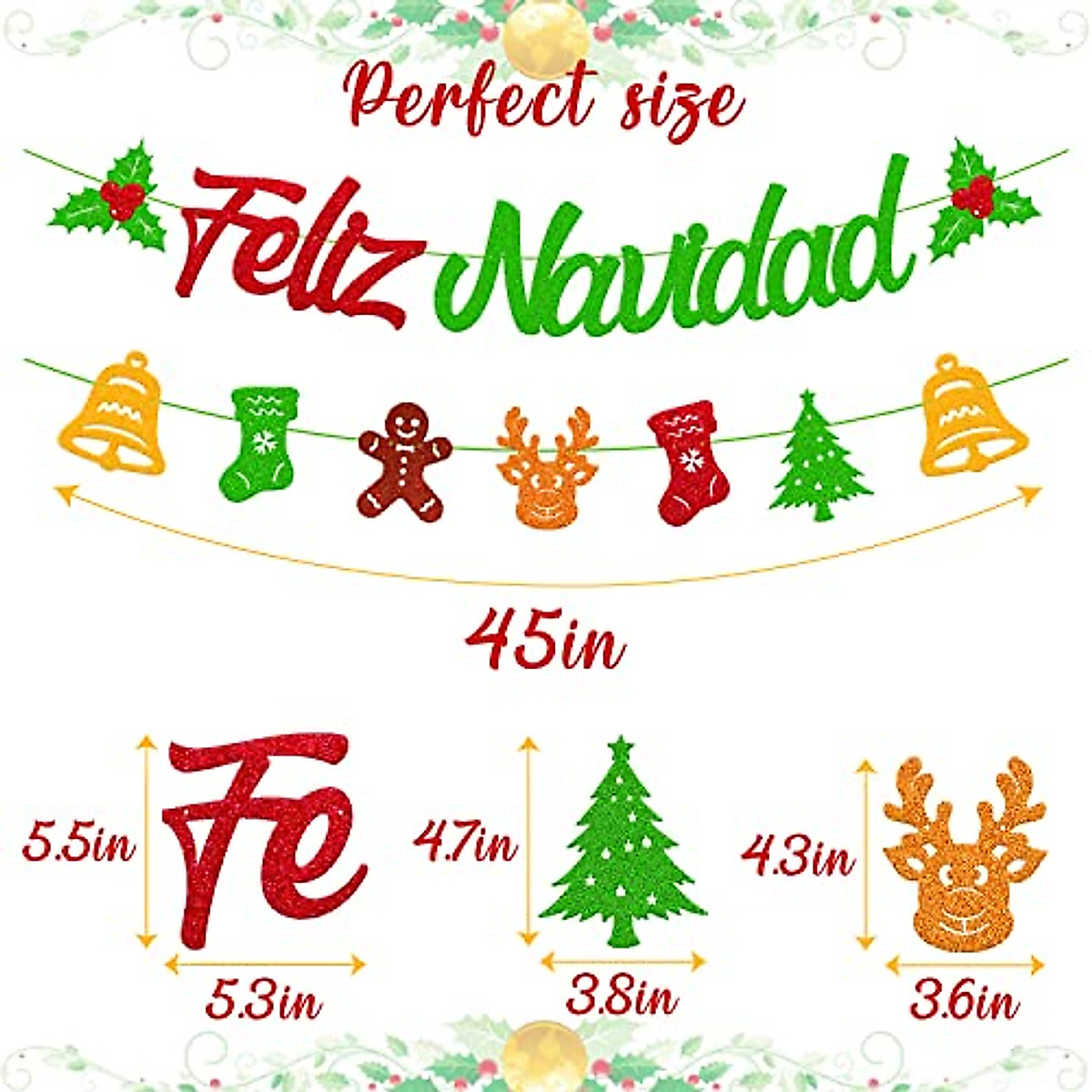 Feliz Navidad Banner Spanish Merry Christmas Holly Garland Winter Festival Snow Holiday Decoration Happy New Year Party Supplies