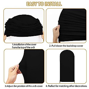 Spandex Wedding Arch Cover Black Stretch Chiara Backdrop Stand Cover 5 ft by 2.1ft Arch Backdrop Covers for Round Top Arch Wall Backdrop Bridal Shower Ceremony Birthday Decor Fitted Backdrop Fabric