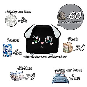 Black Rabbit Bean Bag Chairs for Kids Room Organizer, Stuffed Animal Storage Ideas, Playroom Furniture for Toddler, Velvet Extra Soft, Cover ONLY