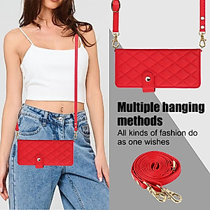 FHZXHY Wallet Case for Samsung Galaxy Z Fold 5 5G with Pen Slot Crossbody Strap Wrist Handbag Leather Button Purse Card Slots Holder Phone Case Galaxy Z Fold 5 Case for Women Girls-red