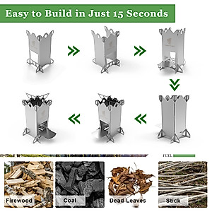 GEERTOP Wood Burning Camping Rocket Stove, Portable Backpacking Stainless Steel Wood Stove Camping Gear Accessories for Emergency Survival Outdoor Hiking Travel Picnic BBQ