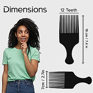 Boorika Afro Comb - Smooth & Sturdy Wide Tooth Plastic Hair Comb for Detangling & Styling, Black, 19x7 cm, Hair Comb for Men and Women (Pack of 1)
