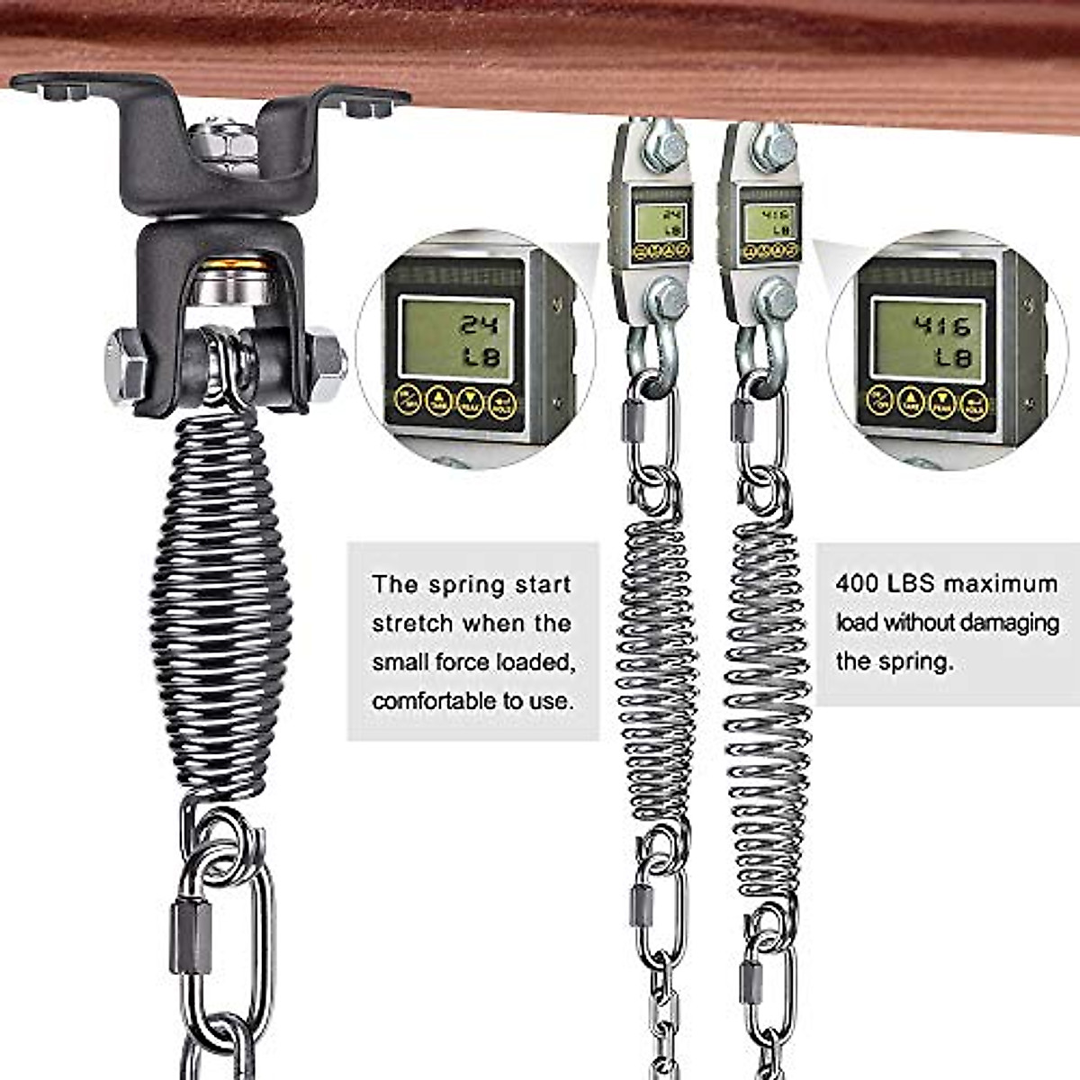 SELEWARE Hammock Hanging Kit, Bearing Swing Hanger with Spring, 39” Chain and Carabiner, 360°Rotation, Heavy Duty Indoor & Outdoor Hammock Chair Porch Swing Set Hardware for Wood and Concrete