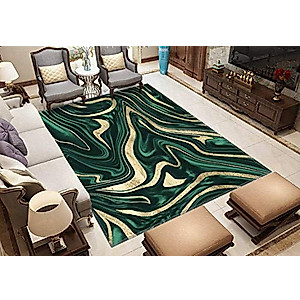 VioletAtelier Home Area Rug, Emerald Green Black Gold Marble 1 Decor Art Rugs for Living Room Bedroom Dining Room Playroom Sofa Indoor, 63x94 Inch