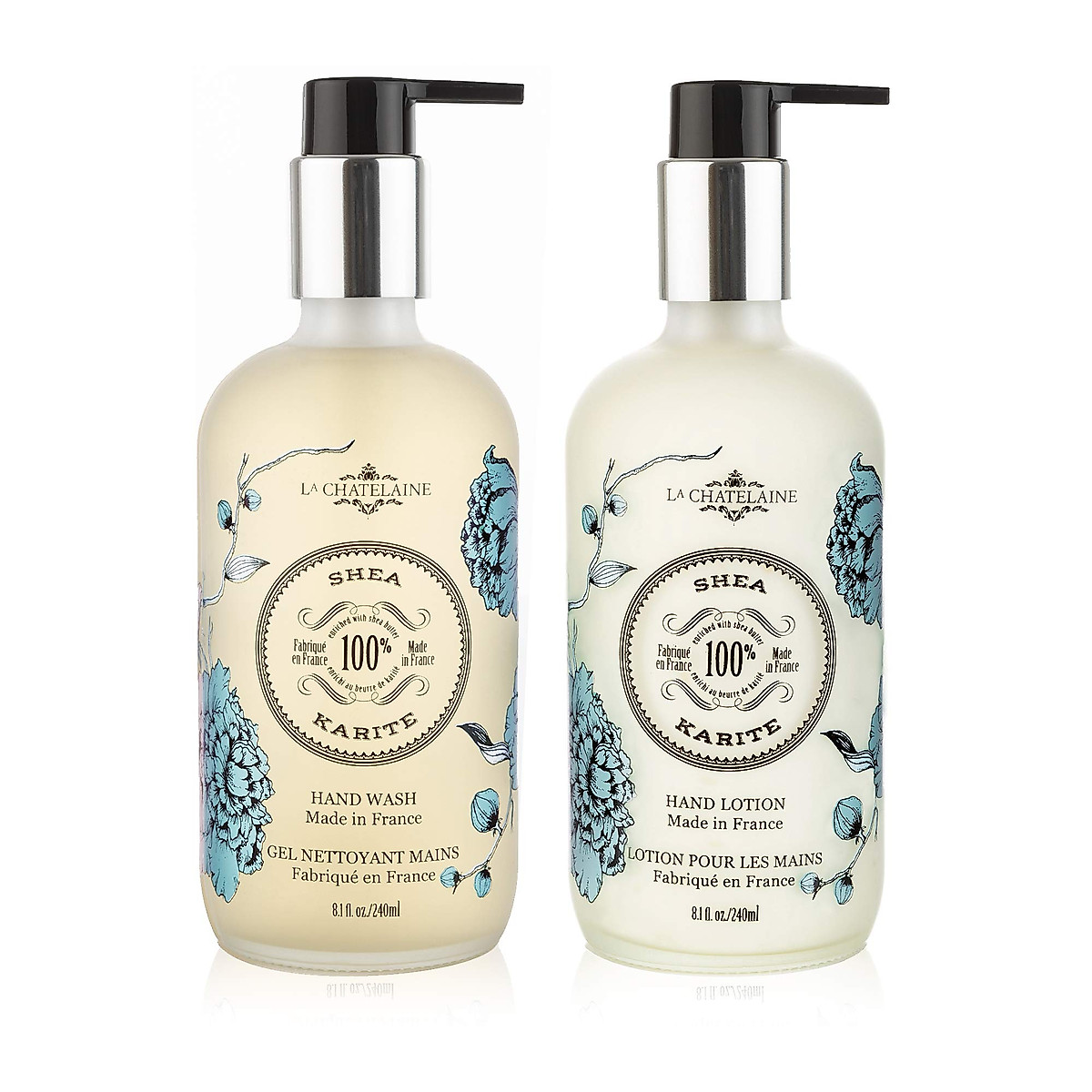 La Chatelaine Hand Wash & Lotion Set | Sulfate Free | Frosted Glass Bottles | Nourishing Shea Butter Formula | Natural and Organic | Made in France | 2 x 8.1 oz. (Shea)