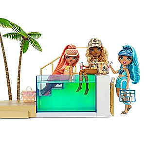 Rainbow High Color Change Pool & Beach Playset : 7-in-1 Light-Up-Multicolor Changing Pool, Adjustable Umbrella, and Pool Accessories. Fits 7 Fashion Dolls, Toy Gift for Kids Ages 6 7 8+ to 12 578475