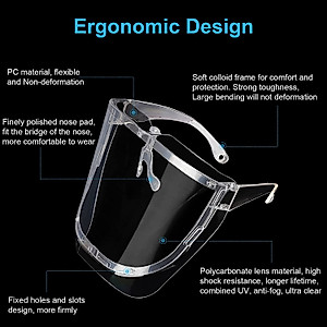 PROTECTOR 5 Pack Safety Face Shields,Ultra Clear Protective Full Face Shield to Protect Eyes, Nose, Mouth - Reusable Anti-Fog Transparent PET Plastic, Goggles