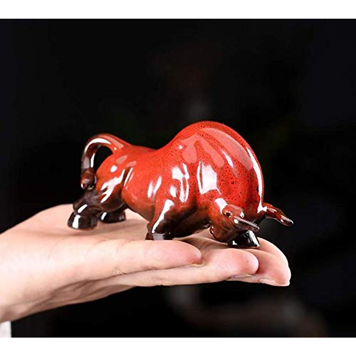 WEALTHCOMING Wall Street Bull Arts Statues,Exquisite Ceramic Fortune Bulls Figurines and Sculptures Home & Office Tabletop Decor (Unstoppable-Red)