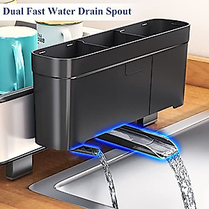 Aluminum Dish Drying Rack for Kitchen Counter - Rustproof Large Dish Racks, Expandable Sink Dish Strainers with Utensil Holder and Drainboard, Silver