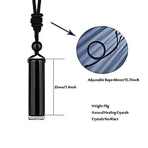 YATOJUZI Obsidian Crystal Necklace Cylindrical Pendant Necklaces Adjustable Rope Healing Crystals Stone Natural Gemstone Necklace Reiki Enger Quartz Jewelry for Women Men