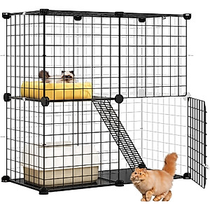 YITAHOME Indoor Cat Cage 2 Tier Kitten Cage House Outdoor Cat Enclosure Ferret Cage DIY Pet Playpen Detachable Metal Kennel for Small Animal, Kitty, Bunny, rv Travel, Camping