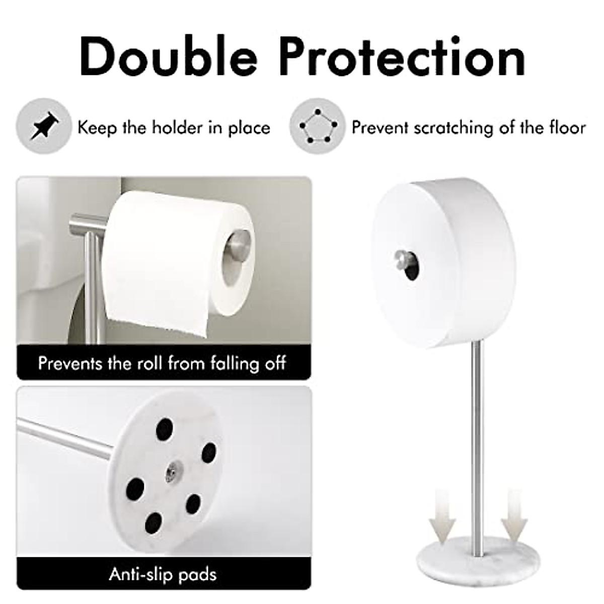 KES Standing Towel Rack & Natural Marble Toilet Paper Holder Stand, SUS304 Stainless Steel Brushed Finish, BTH217-2+BPH284S1-2