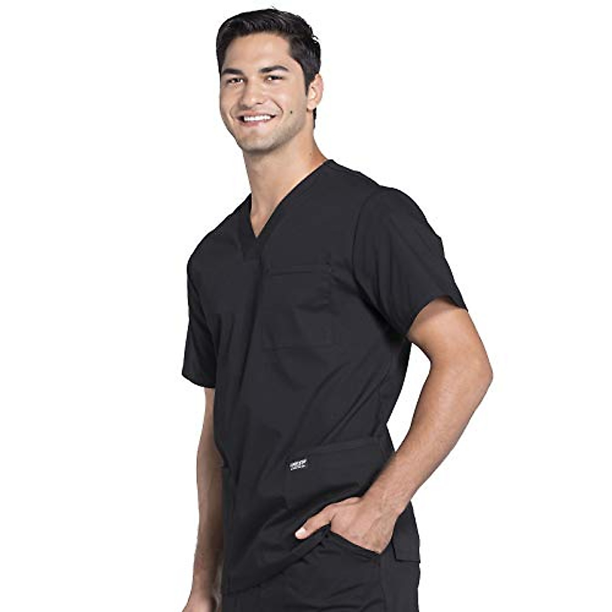 Cherokee Scrubs for Men Workwear Professionals V-Neck Four-Pocket Scrub Top WW695, L, Black