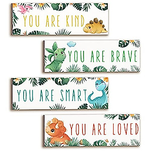 UBTKEY Dinosaur Room Decor for Boys, Dinosaur Wall Decor for Boys Nursery Room Bedroom, 4 Pieces Inspirational Dinosaur Wall Art Wall Decorations for Boys Room Classroom Bedroom