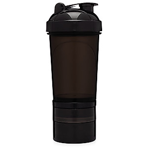 GOMOYO [2 Pack] 20-oz Shaker Bottle with Attachable Storage Compartments (White & Black - 2 Pack) | 20 Ounce Protein Shaker Cup with Mixing Agitator