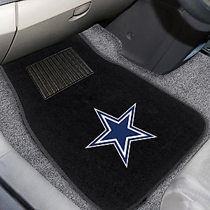 FANMATS 13497 Dallas Cowboys 2-Piece Deluxe Car Mat Set, Vinyl Trim and Colored Team Logo, Dual Rib Charcoal Carpet, Trimmable Edges
