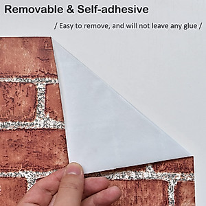 Cohoo Home Red Peel and Stick Wallpaper Brick Contact Paper 18” ×118” Faux 3D Brick Wall Paper Red Self Adhesive Wallpaper Removable Wallpaper Brick Backsplash Stick and Peel Vinyl Film