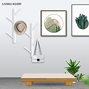 OFOEKV 4 Hooks Hanging Pegs Coat Rack Modern Wall Mounted Coat and Hat Rack | Wood Hook Wall Decor Hanger hat Stand for Bedroom and Bathroom，Heavy Duty Easy Assembly (3 Pack White)