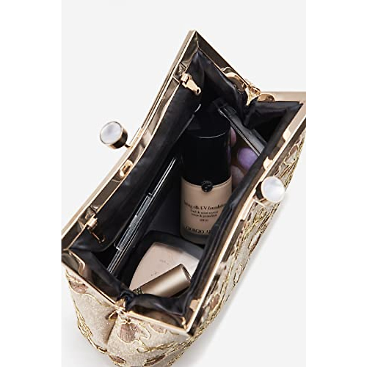 BABEYOND Women's Floral Embroidery Evening Bags Kiss Lock Rhinestone Purse for 1920s Party Prom Wedding