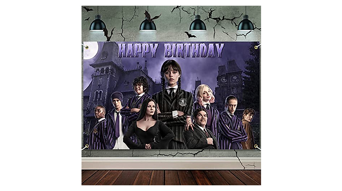 Wednesday Addams Birthday Banner - Gothic Party Decor & Photo Backdrop