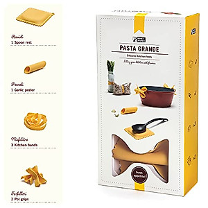 Pasta Grande - Fun Pasta Shaped Silicone Kitchen Tools in a Gift Box / 4 of our Pasta-shaped kitchen gadgets in one festive giftbox/Farfalloni, Ravioli, Penneli & Mafaldine/by Monkey Business