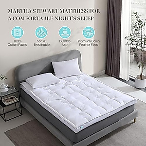 Martha Stewart Mattress Topper Twin Size - 3 Inch Feather Bed 100% Cotton Cover Fabric- All Seasons Fluffy White Mattress Pad Feather Topper Relieve Back Pain for Bedroom
