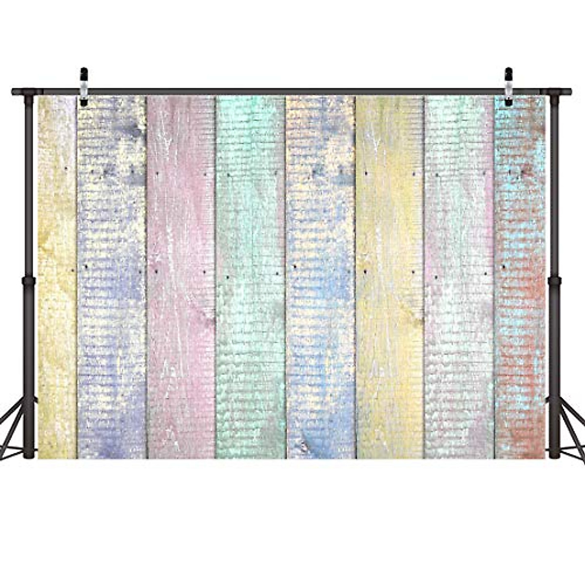 LYWYGG 7x5ft Colorful Rustic Wood Fence Wall Texture Easter Photography Backdrops Paint Child Baby Shower Birthday Party Background CP-146