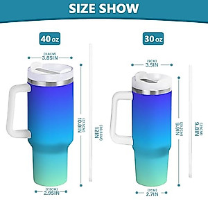 MCHIVER Blue Gradient 40 oz Tumbler with Handle and Straw Stainless Steel Vacuum Water Bottle Leak-proof Travel Coffee Mug Thermos Water Bottle for Home Office Car