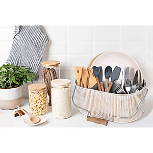 Galvanized Metal Caddy with 4 Compartments, Kitchen Utensil Holder, Metal Caddy, Picnic Caddy, Rustic Farmhouse Galvanized, Multipurpose Storage Bin, Metal Garden Planters- Hammered - Antique Grey