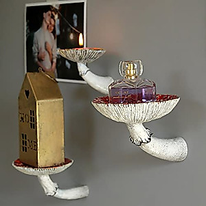 Kunyeah Mushroom Hanging Shelf,Wall Floating Shelf Mushroom Shaped Resin Hanging Ornaments Home Decor Wall Storage Shelves for Bedroom, Living Room, Bathroom (Small)