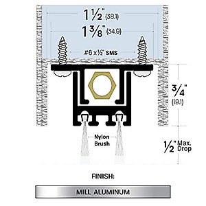 Hollow Metal/Mill Aluminum/Concealed Automatic Door Bottom Sweep with Double Nylon Brush (72553MA), SMS #6 x 1/2'' Supplied, (48'' L x 1-3/8''W x 3/4'' H)