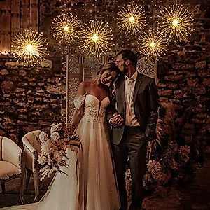 PETVAY 4 Pack Firework LED Lights, 480 LED 8 Modes Battery Operated Fairy String Lights with Remote, Hanging Starburst Lights for Wedding Christmas Party Patio Garden Decoration