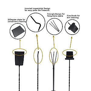 yinat Fireplace Tools Set, 5 Pieces of Fire Pit Tools,Firewood Holder Tools Kit Sets with Handles,Outdoor Accessories Kit,Black,Wrought Iron