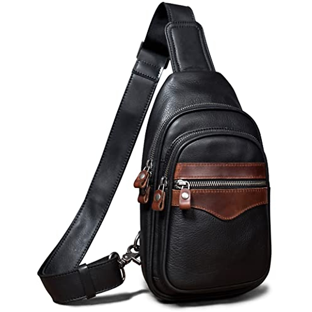 CENUNCO Genuine Leather Sling Bag for Men and Women Crossbody Sling Backpack Concealed Carry Chest Purse Black Casual Daypack Anti-Theft Travel Pouch