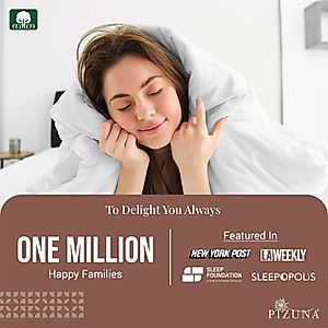 Pizuna Pure 100% Cotton King Duvet Cover with Shams, Luxurious 400 Thread Count Long Staple Cotton Sateen Weave with Hidden Button Closure (Combed White Cotton Duvet Covers King)