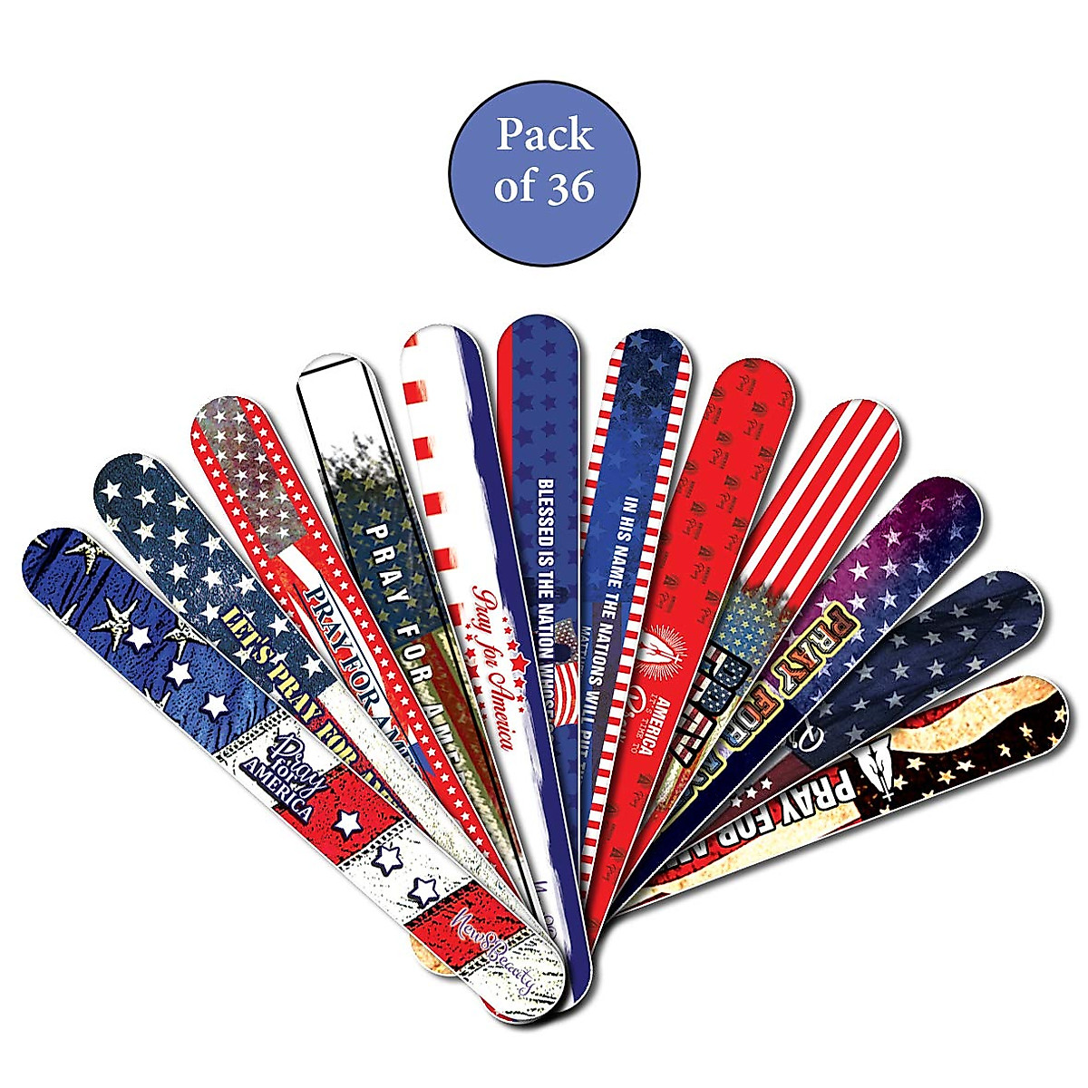 New8Beauty Emery Boards for Nails - Pray for America (36-Pack) - Premium Quality Gift Ideas for Women and Men Stocking Stuffers