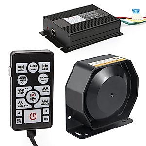 BooYu 12V 200W 37 Tones Police Warning Emergency Siren PA System [Slim Speaker Horn][135dB][Handheld Microphone][Hands-Free][2 x 10A Switches] for Firefighter Ambulance Vehicles Truck Car SUV ATV UTV