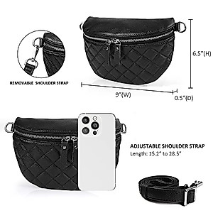 befen Small Quilted Leather Fanny Packs for Women, Cross Body Fanny Pack Belt Bag for Women Casual Look - Diamond Quilted Black