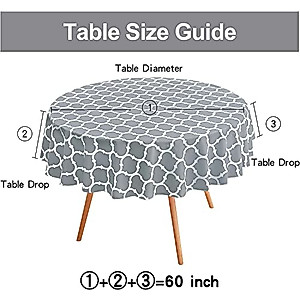 smiry Round Plastic Table Cloth, Waterproof Vinyl Tablecloth with Flannel Backing for Round Tables, Wipeable Spillproof Tablecloths for Dining, Camping, Indoor and Outdoor (60" Round, Grey)