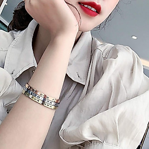 Winnie women's stainless steel rhinestone Roman numerals bracelet, rose gold, gold, silver, width 4.55mm. diameter 60mm (3 color set)