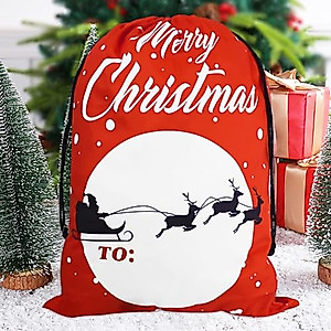ulafbwur Hand Washable Santa Bag Reusable with Reindeer Sleigh Design Large 70x50cm Size Heavy Duty Cotton Material Festive Drawstring for Red