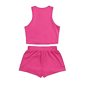 Verdusa Women's 2 Piece Outfit Sleeveless Crop Tank Top and Shorts Tracksuit Set Hot Pink XL