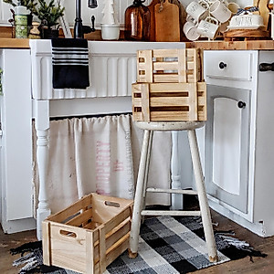 Natural Wood Crates for Storage - Set of 3: Decorative Unfinished Wooden Crates, Country Style Storage for Display, Rustic Farmhouse Shelf Décor