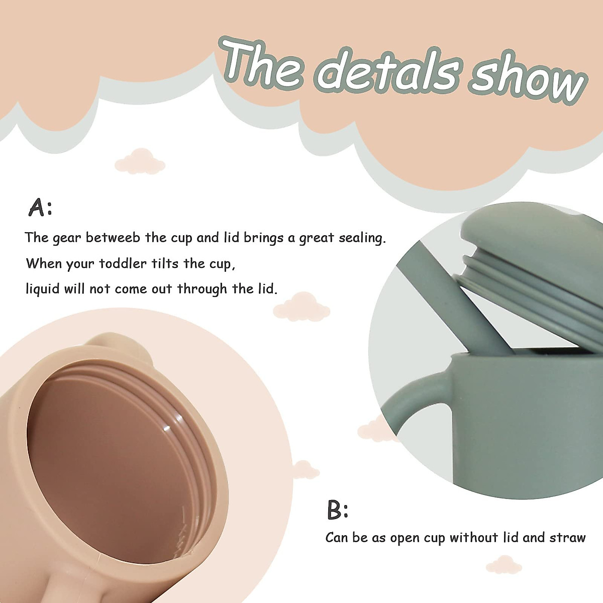 DONGMEI Silicone Straw Cup, silicone sippy cups for baby, 100% Soft Silicone Straw Trainer Cup For Infant, silicone sippy cup baby, 5 Oz (Pink & Armygreen 2 Pieces)