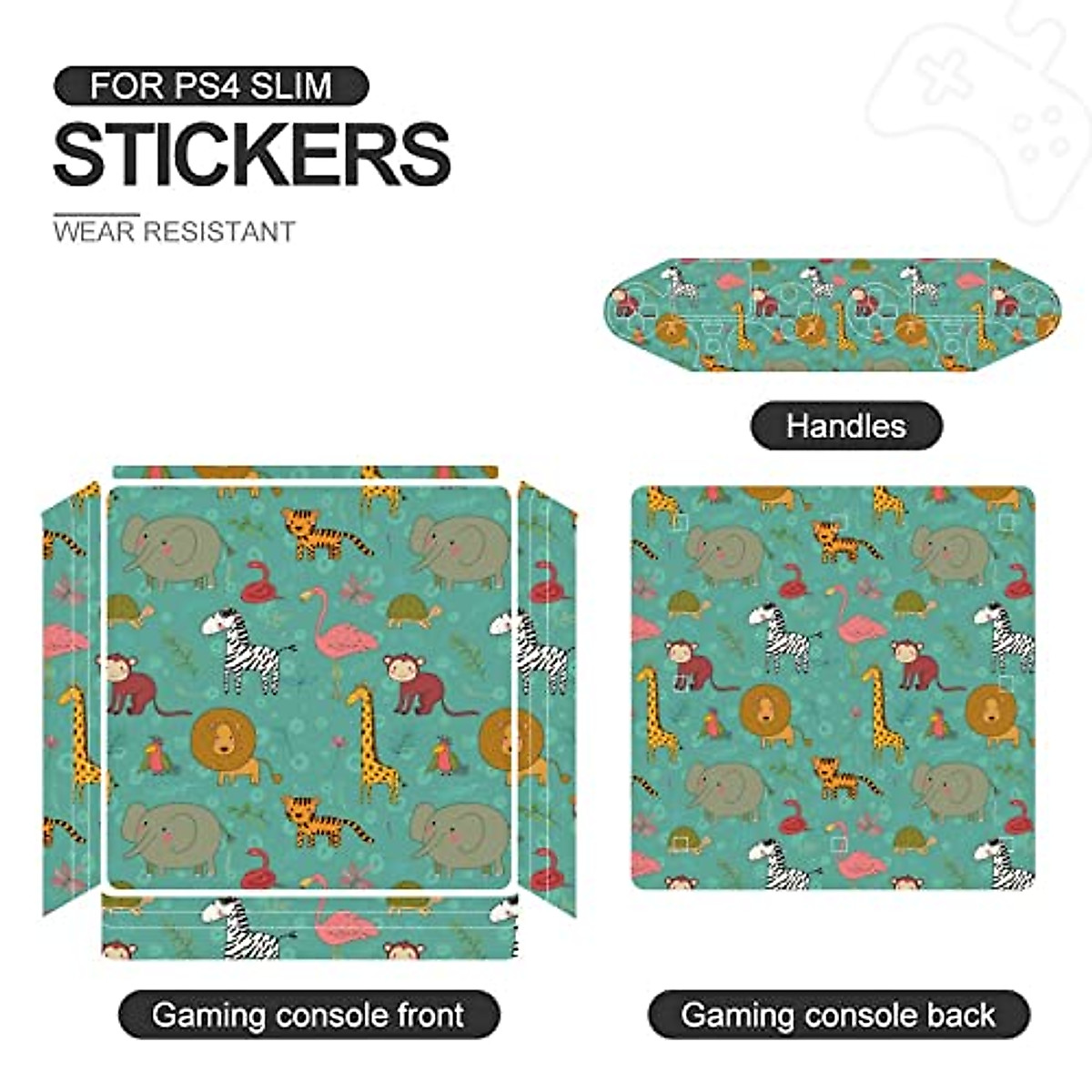 Africa Animals Pattern Funny Sticker Skin Protector Full Print Slim Decal Covers for PS-4 Slim/PS-4 Pro Console & 2 Controller