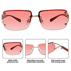 Dollger Rimless Y2K Sunglasses for Women Men Rectangle Trendy Glasses Retro Frameless Fashion Wrap around Sunnies Futuristic 90s