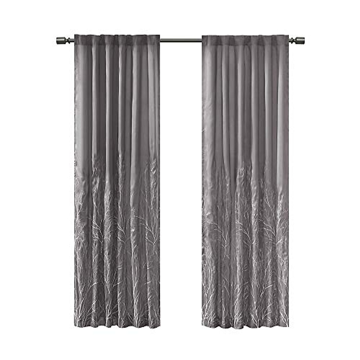 Madison Park Andora Embroidered Back Tab Fabric Single Window Living Room, Transitional Rod Pocket Light Curtain for Bedroom, 1-Panel Pack, 50 x 84, Grey